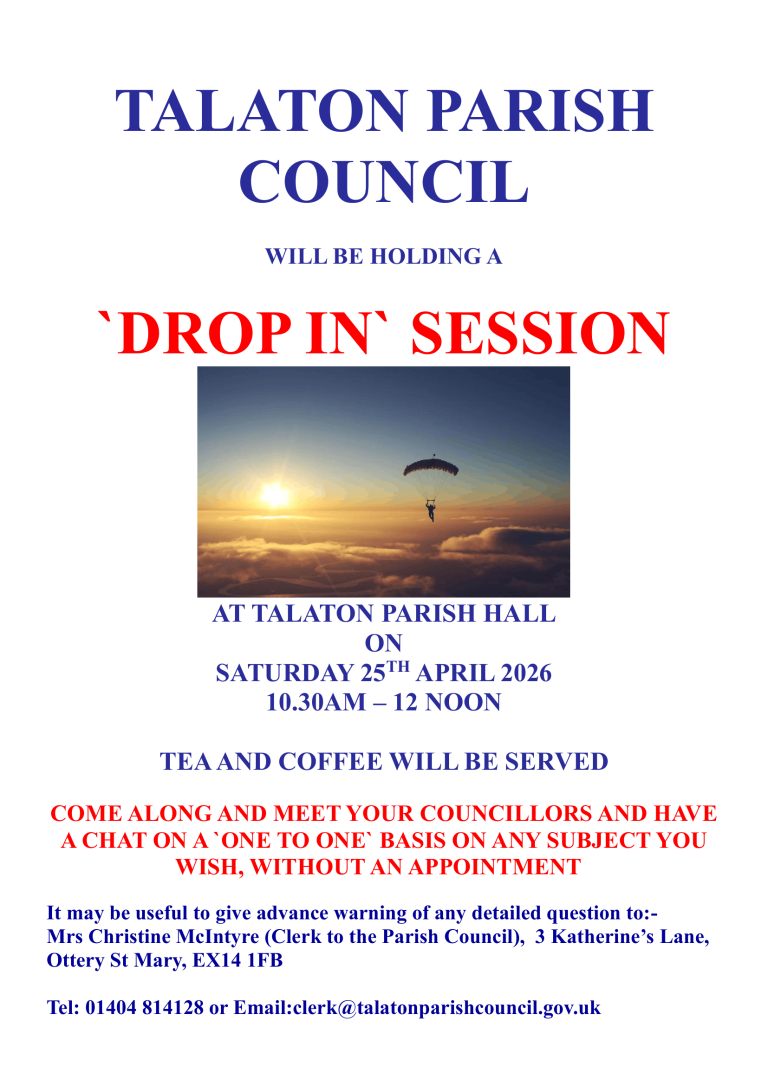 `DROP-IN` SATURDAY 25TH APRIL 10.30AM – 12 NOON AT TALATON PARISH HALL ...